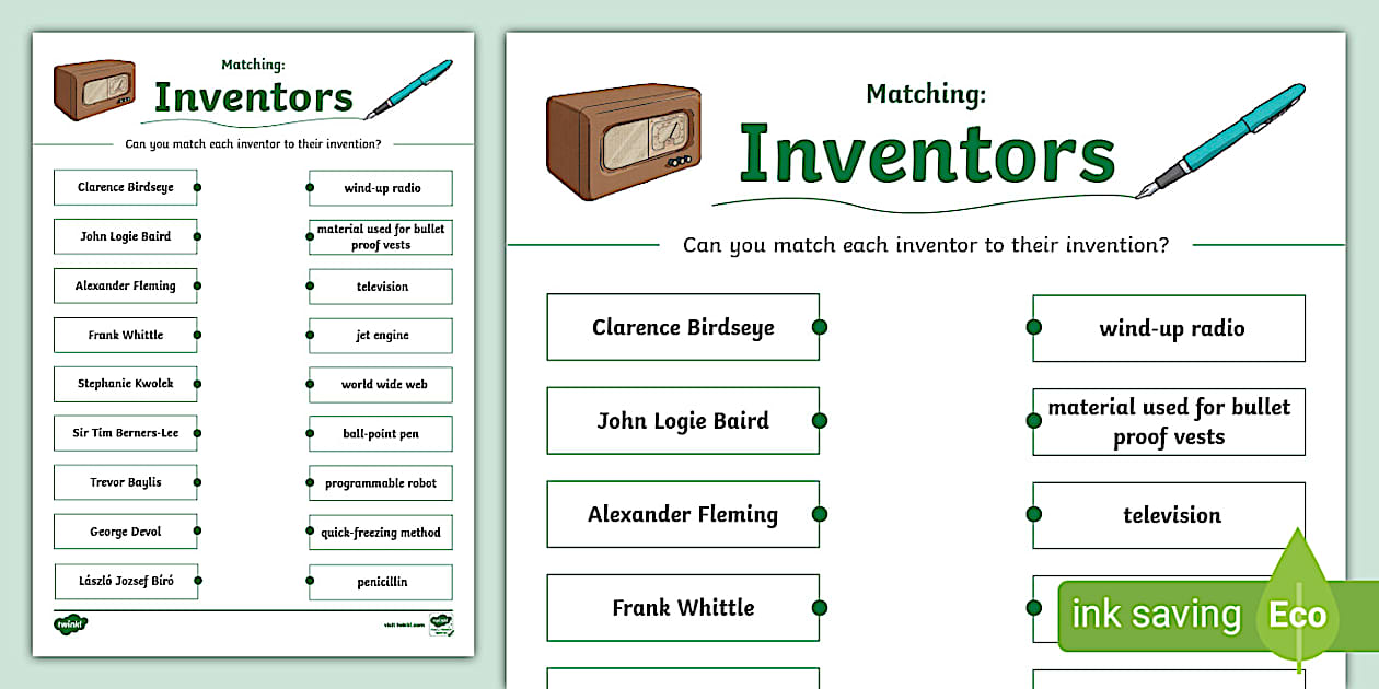 Matching Inventors to Inventions Activity Sheet - Twinkl