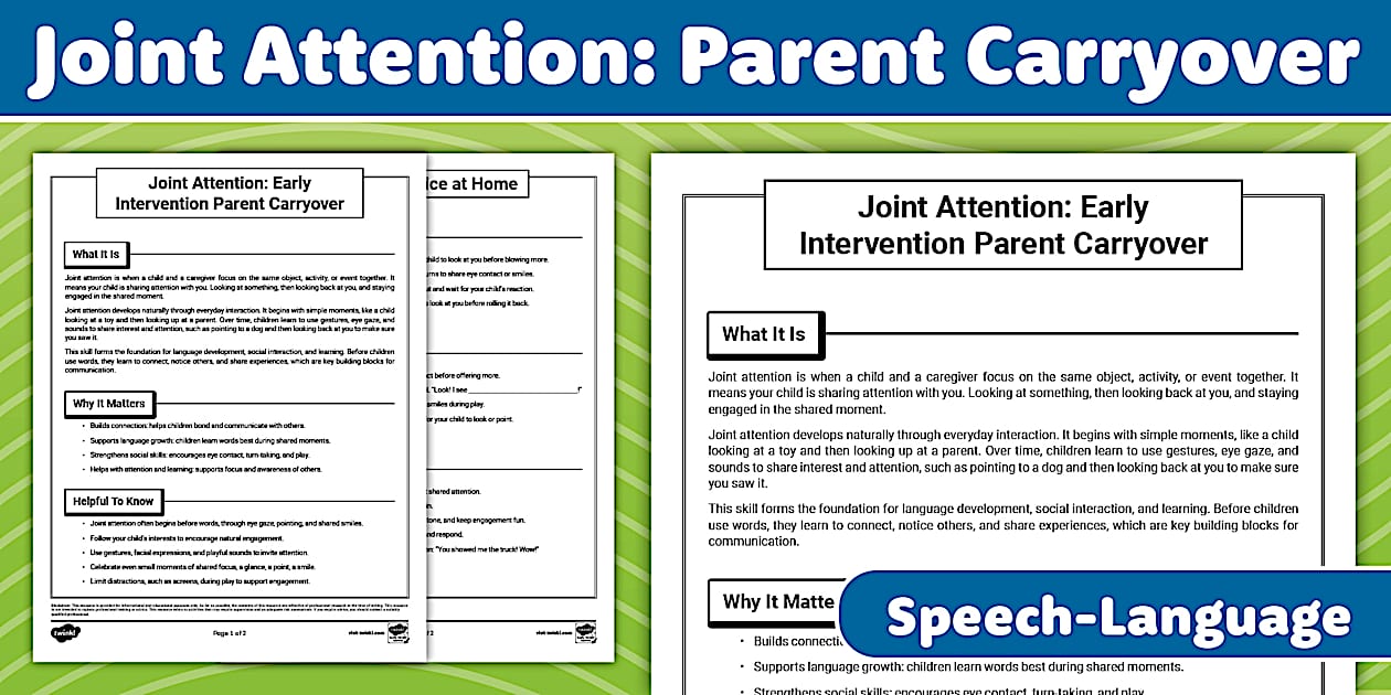 Joint Attention: Early Intervention Parent Carryover for SLP