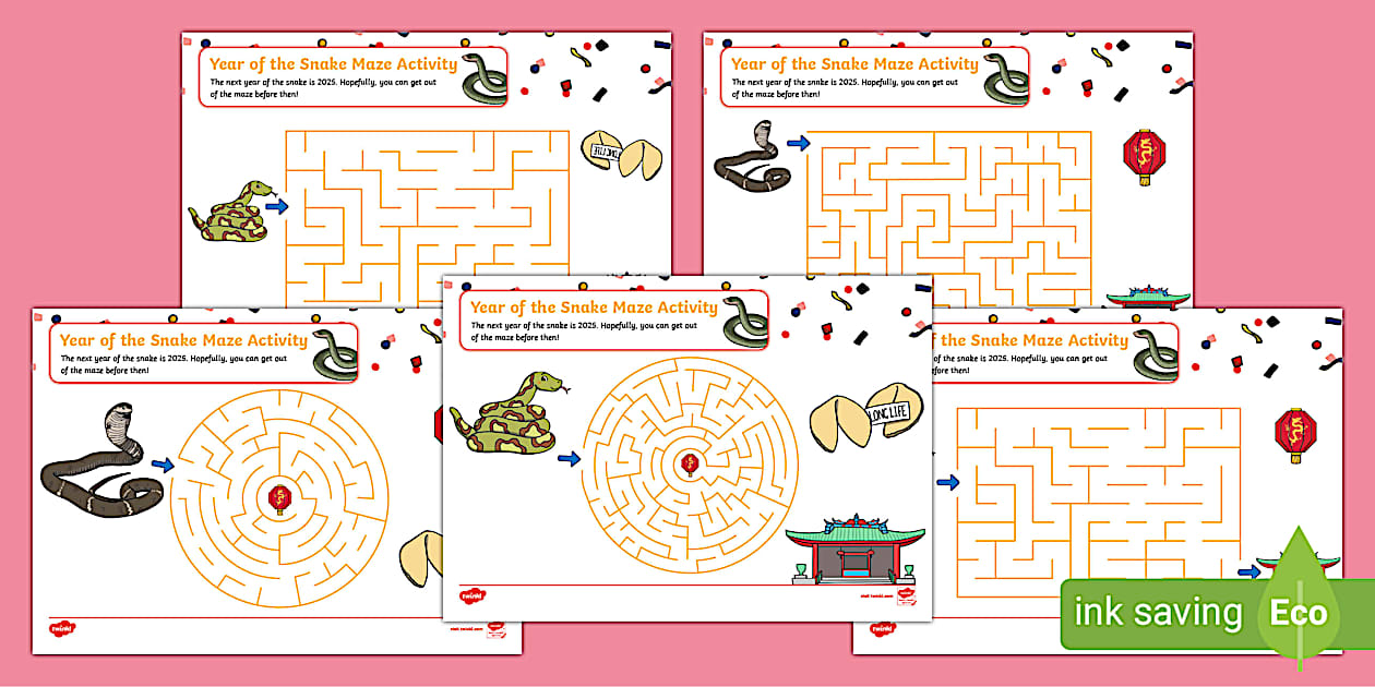 Year of the Snake Maze Activity Worksheets - Twinkl