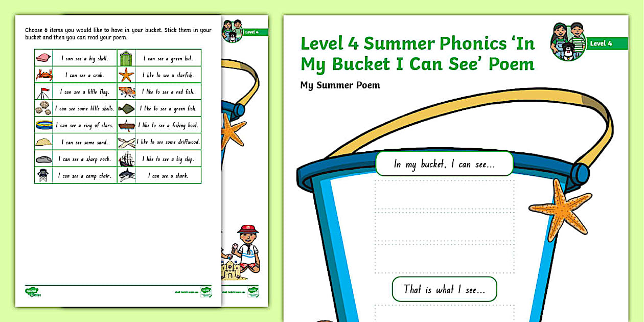 Level 4 Summer Phonics 'In My Bucket I Can See' Poem