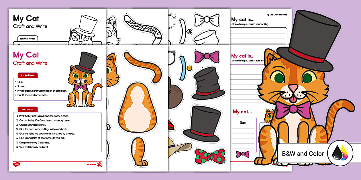 Cat Craft Printable Activity Worksheet Sheet for Kids | Twinkl USA