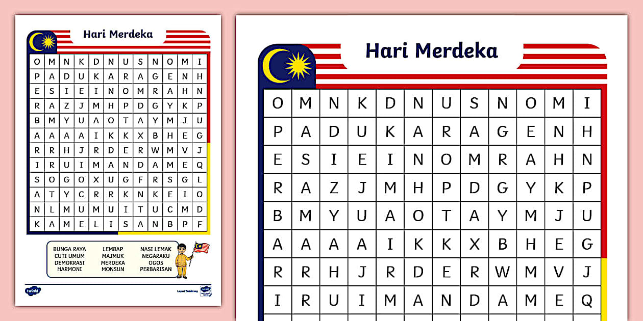 Aktiviti Carian Perkataan - Hari Merdeka (Teacher-Made)
