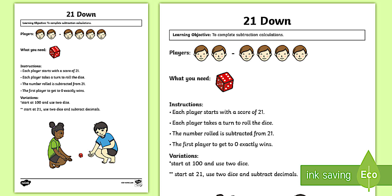 21 Down Maths Game (teacher made) - Twinkl