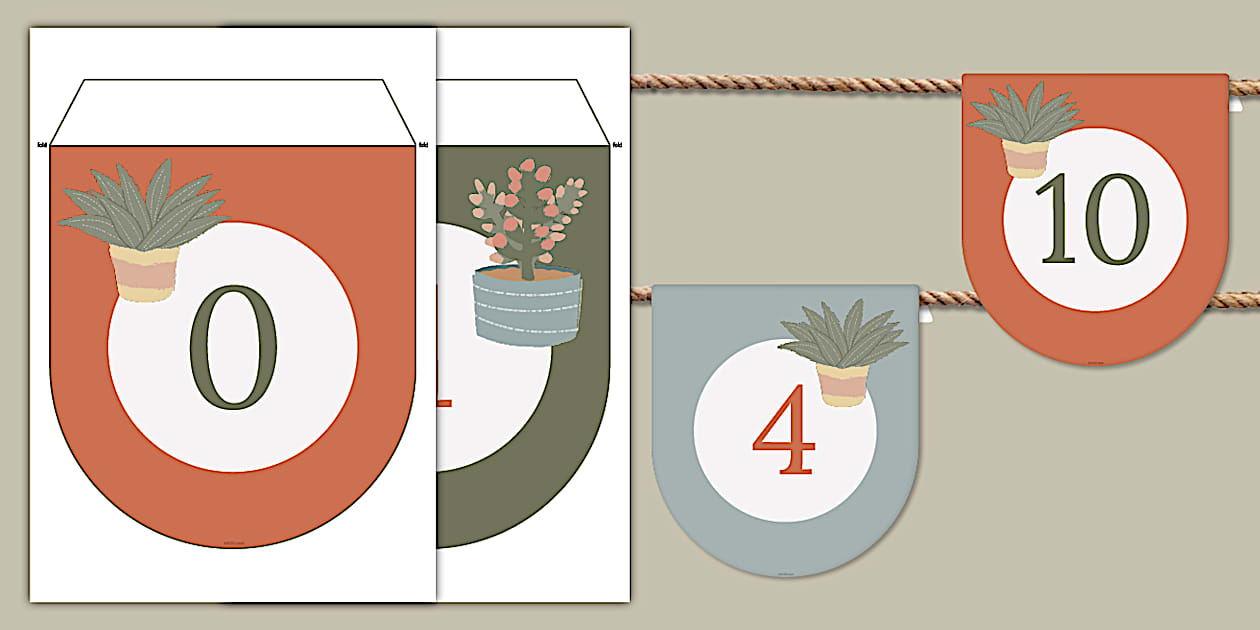 Succulents-Themed Numbers 0-20 Display Bunting - Twinkl