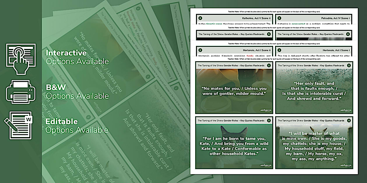 The Taming of the Shrew: Gender Roles - Key Quotes Flashcards