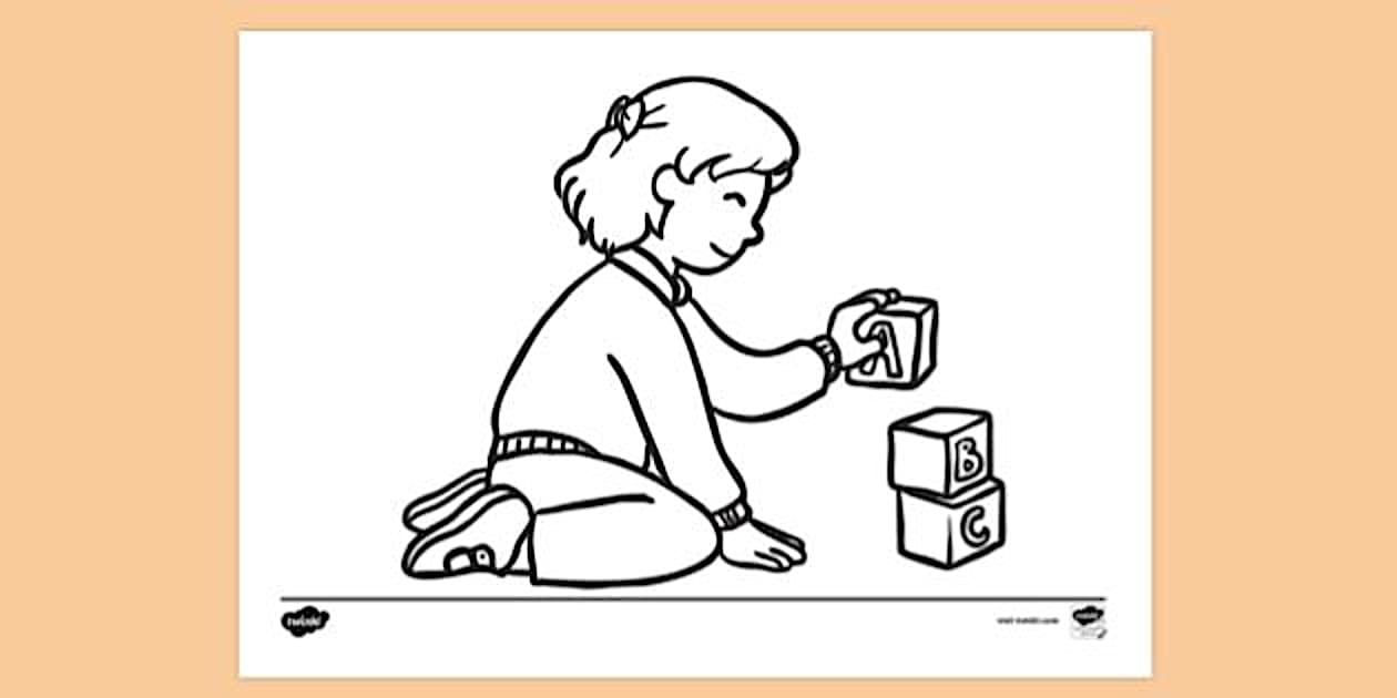 Child with Alphabet Blocks Colouring | Colouring Sheet