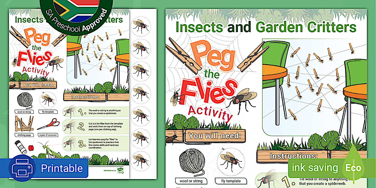 Insects and Garden Critters Peg the Flies Activity - Twinkl