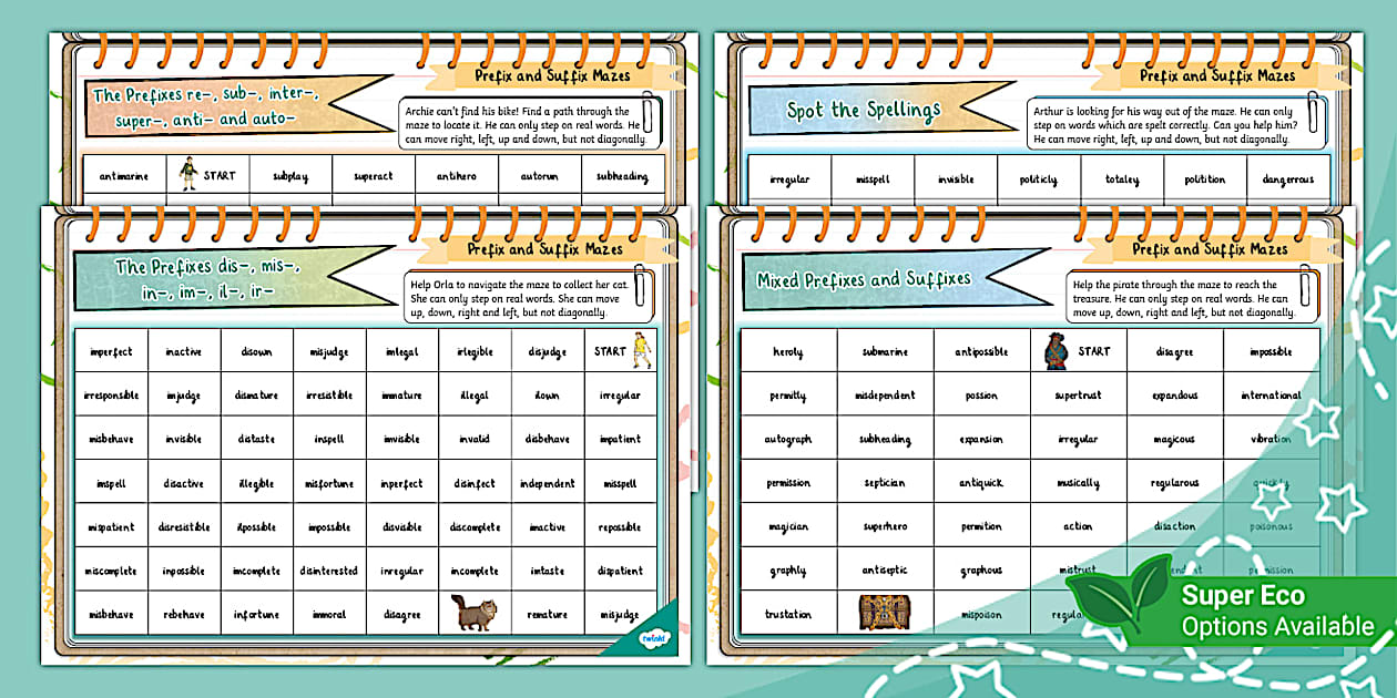 Prefix and Suffix Mazes (Ages 7 - 9)