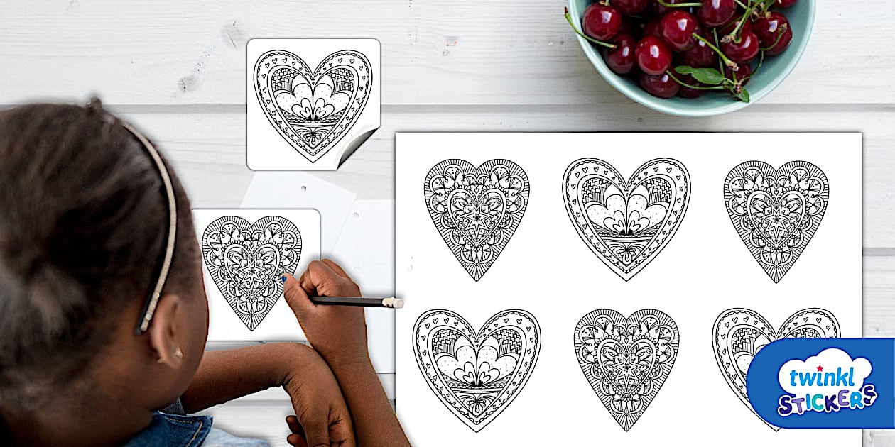 Valentines Day - Love Heart Mindfulness Colouring Stickers