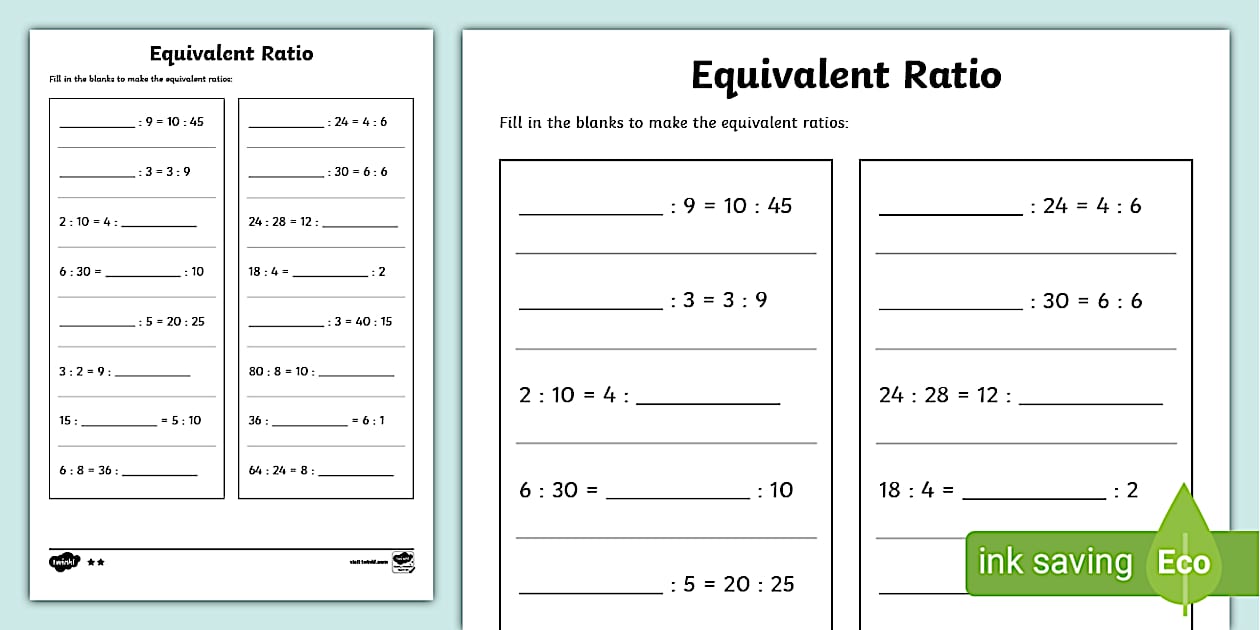 Equivalent Ratios Worksheet | Ratios | Number (teacher made)