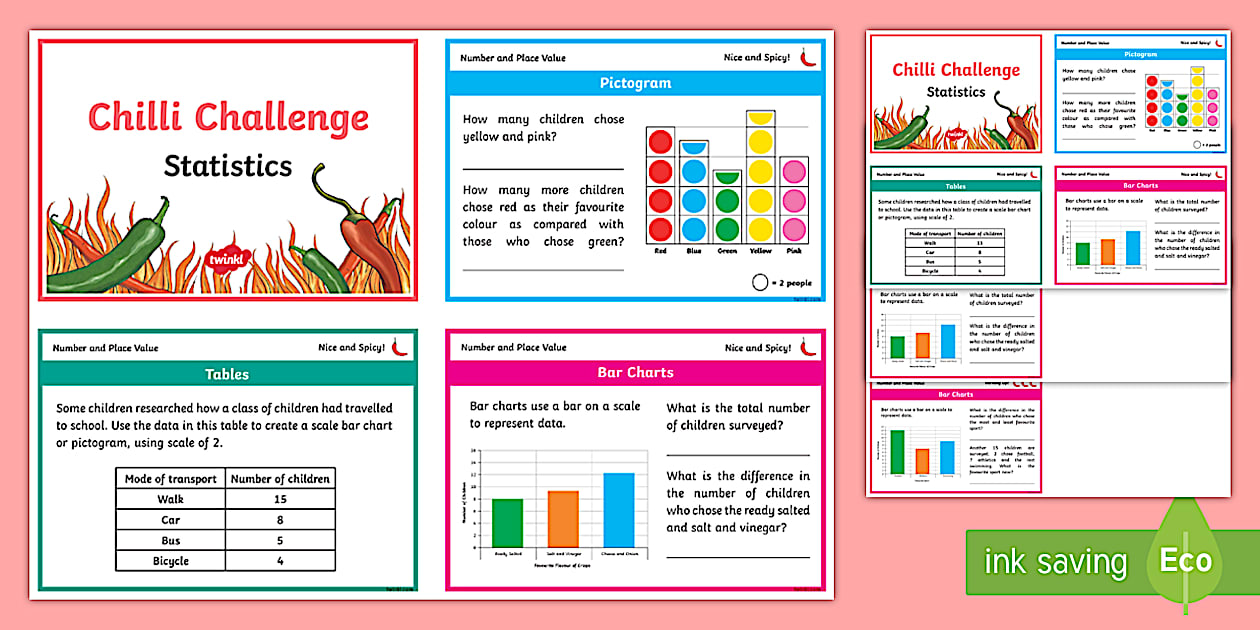 Chilli Challenge Year 3 Statistics Differentiated Maths Challenge Cards