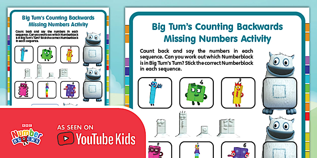 Numberblocks: Big Tum's Counting Backwards Missing Numbers Activity