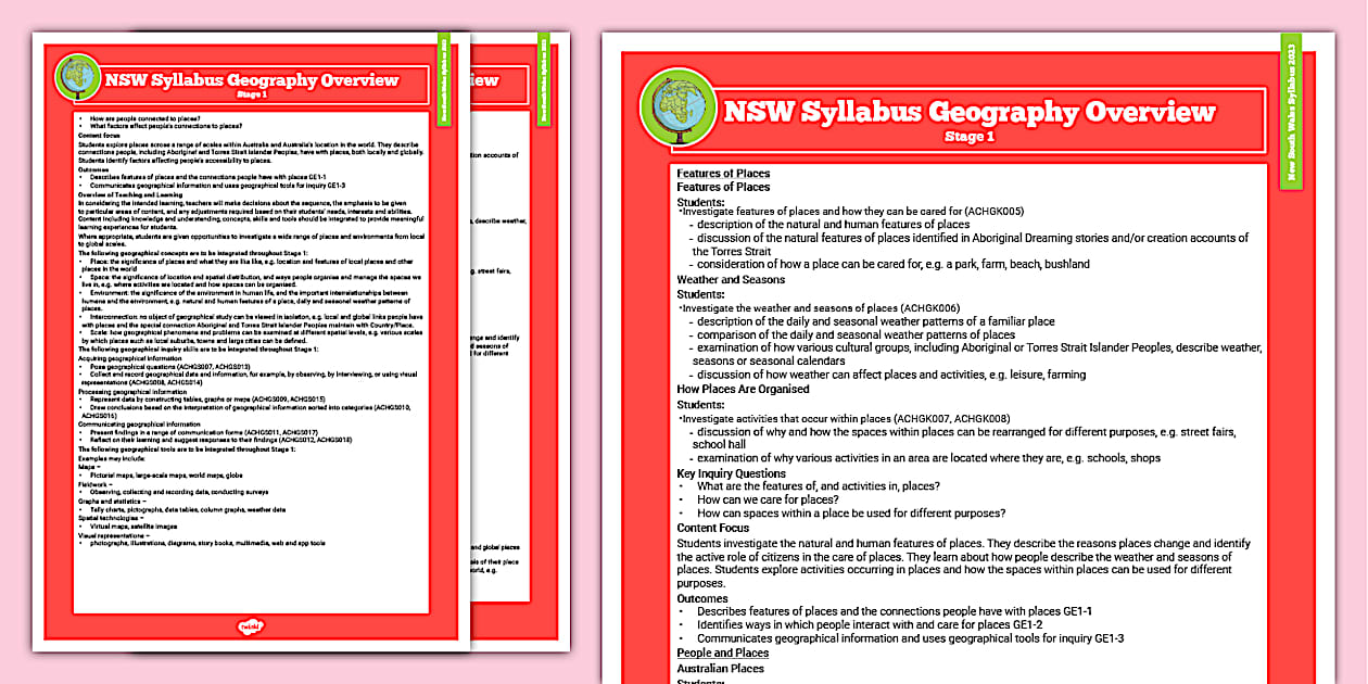 NSW Stage 1 Geography Syllabus Overview - Twinkl