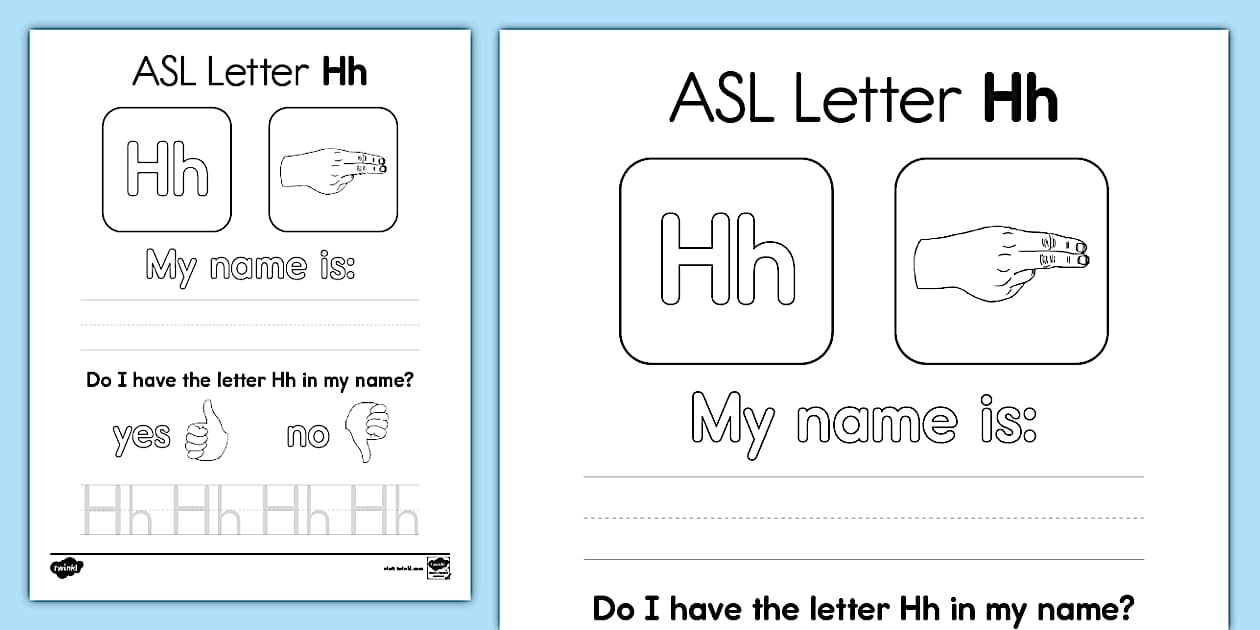 ASL Letter Hh Worksheet (teacher made) - Twinkl