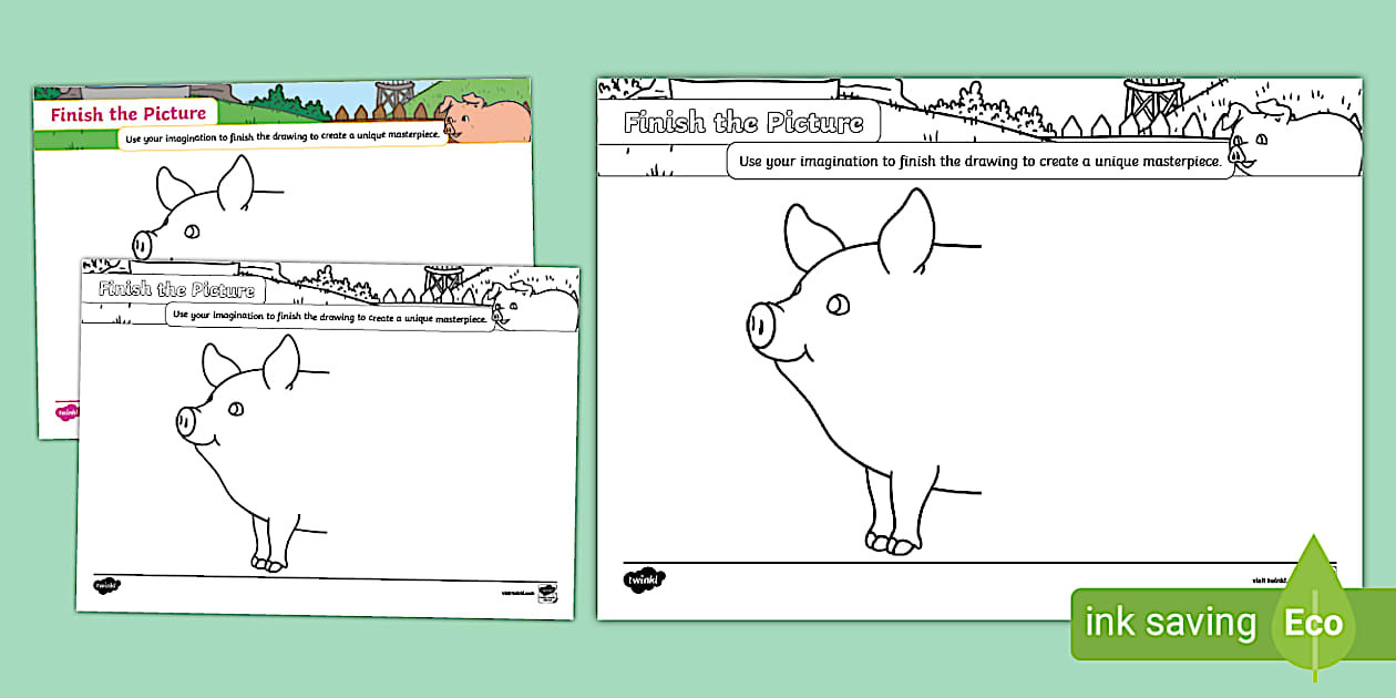 Finish the Pig Picture Worksheet (Teacher-Made) - Twinkl