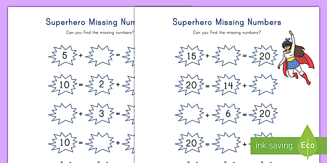 Superhero Missing Numbers Worksheet | Math Resources K-2