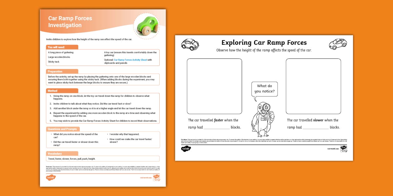 EYFS Car Ramp Forces Experiment Activity Pack | Twinkl