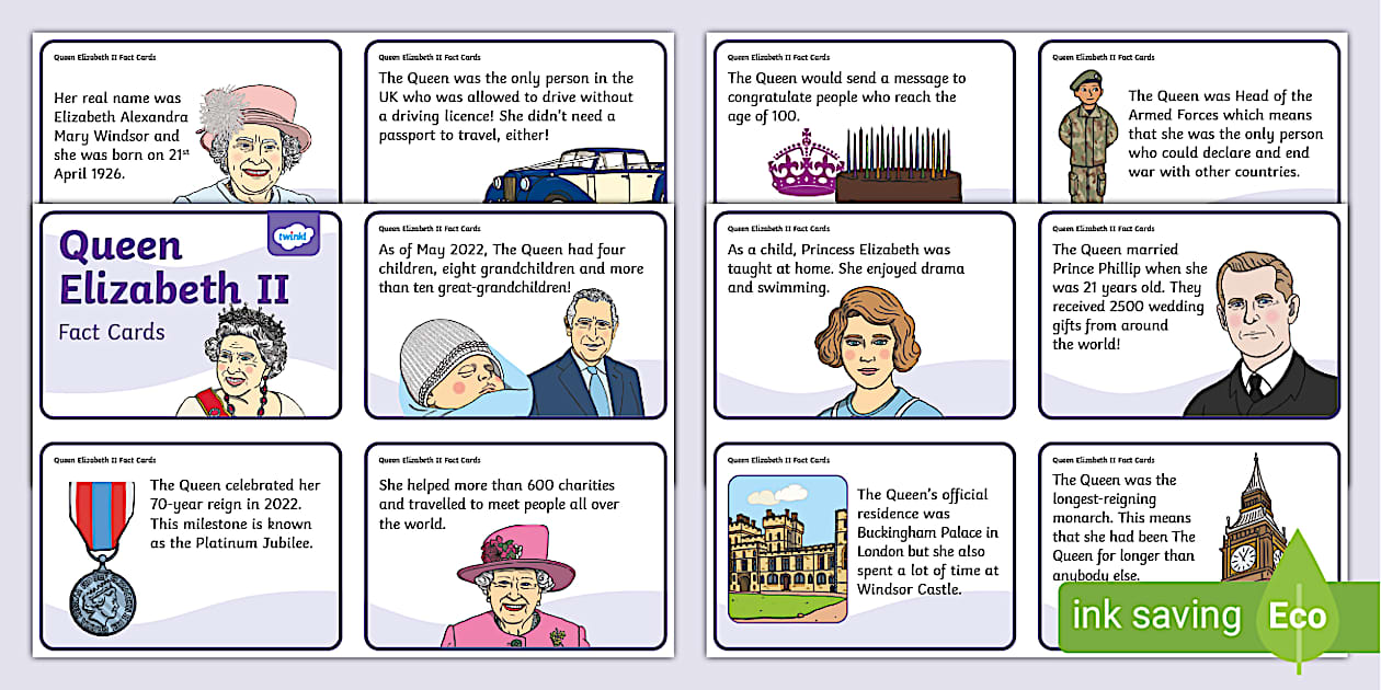 KS1 Queen Elizabeth II Fact Cards (teacher made) - Twinkl