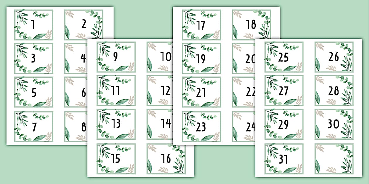Botanical-Themed Date Number Cards | Twinkl
