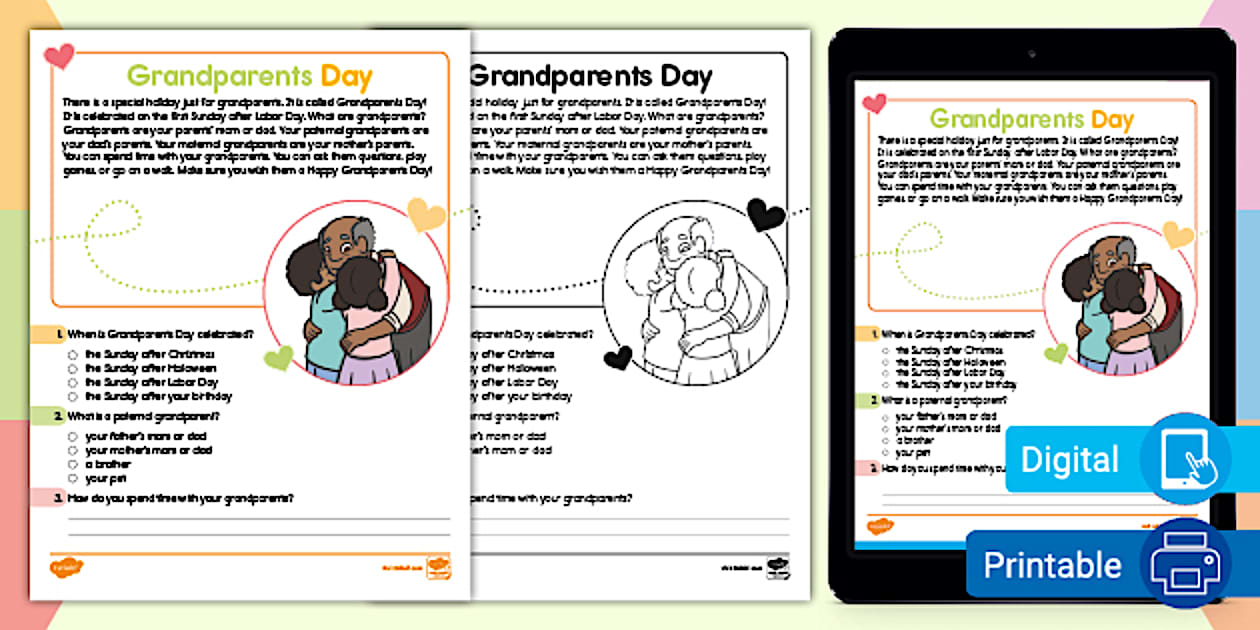 Grandparents Day Comprehension Worksheet | Twinkl USA