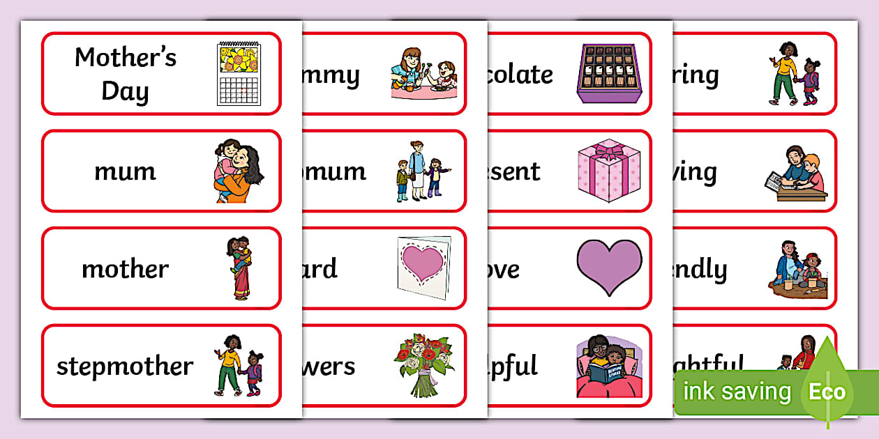 Mother's Day Word Cards (teacher made) - Twinkl