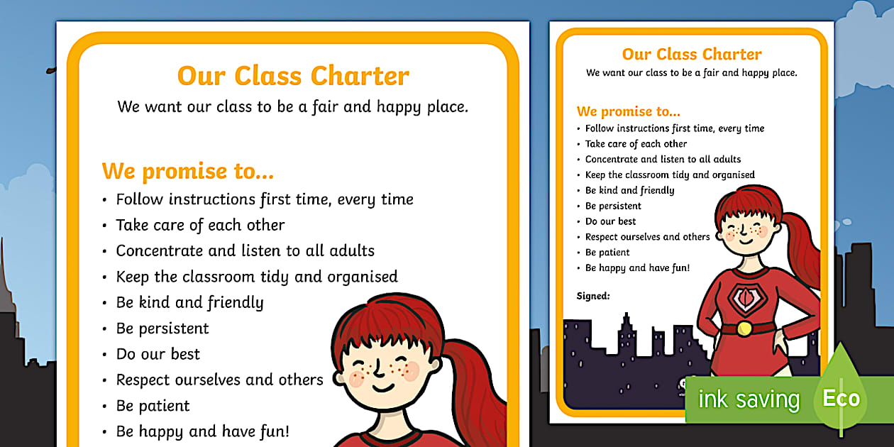 Black and White Class Charter Superhero-Themed Display Poster