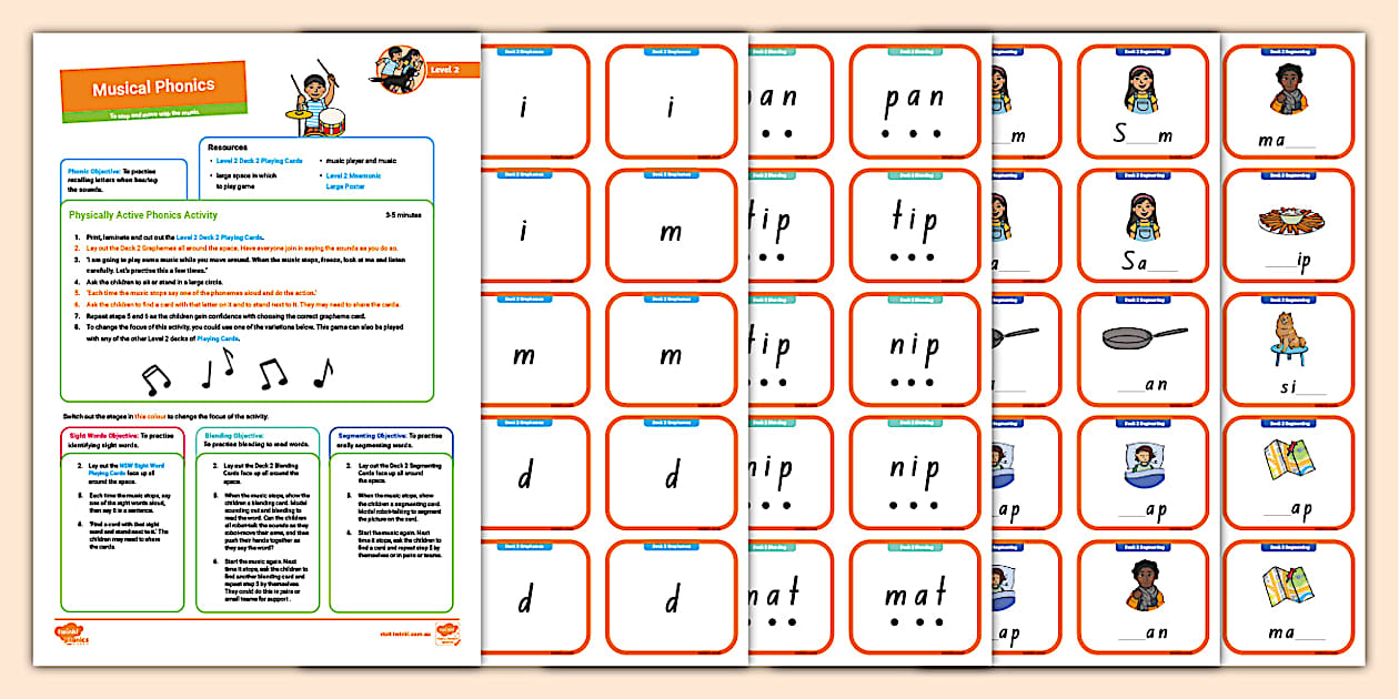 Physically Active Level 2 Phonics Game: Musical Phonics 'i', 'n', 'm', 'd'