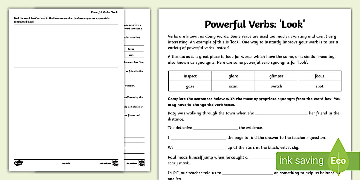 Powerful Verb Worksheet Look - Twinkl