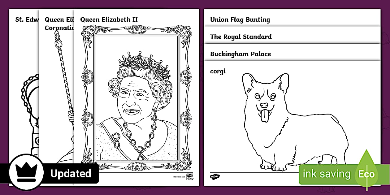 Queen Elizabeth II Colouring In Pack (teacher made) - Twinkl