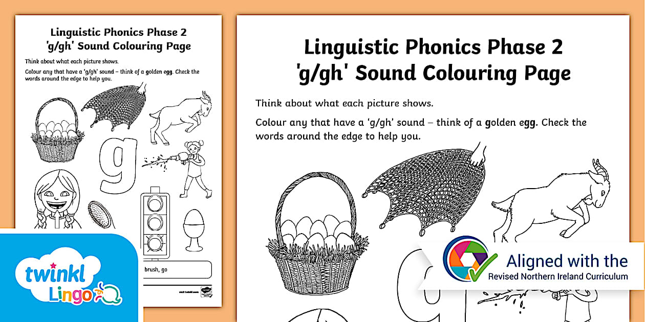 Linguistic Phonics Phase 2 'g/gh' Sound Colouring Page