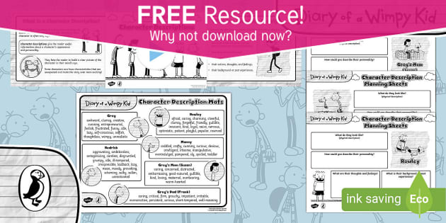 FREE Diary of a Wimpy Kid Character Description Teaching Pack