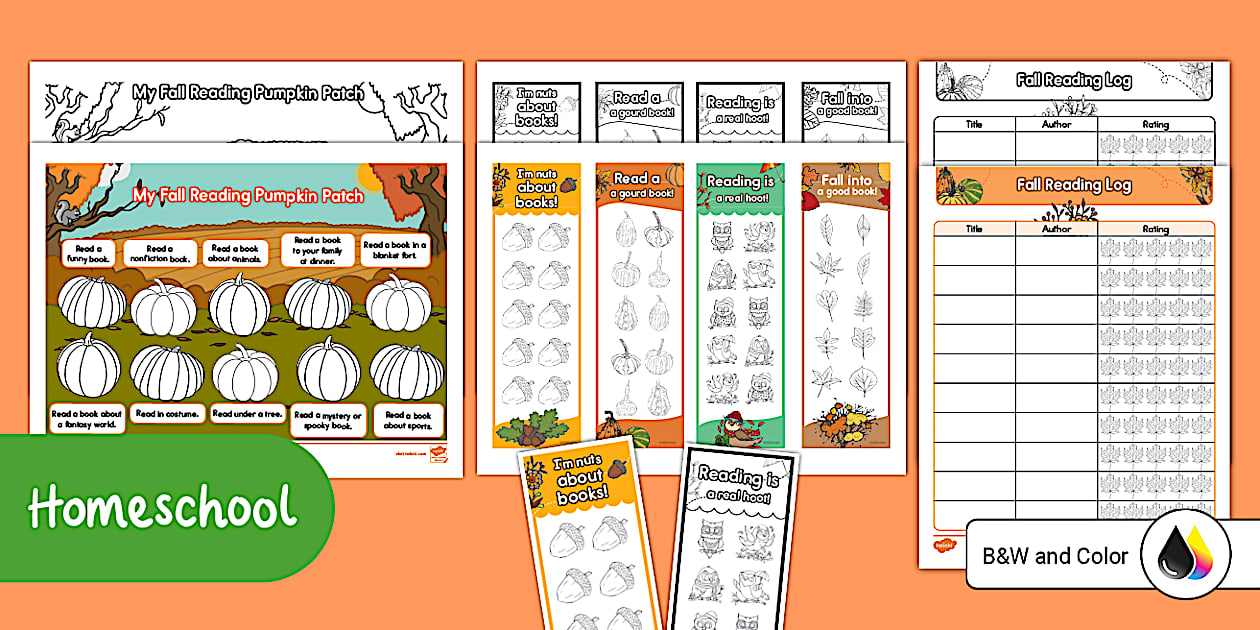 Fall Reading Log, Book Challenges, and Bookmarks - Twinkl