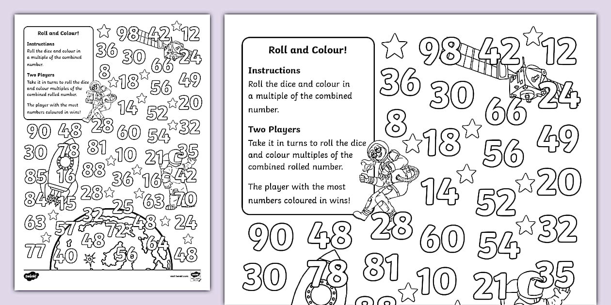 Space Themed Multiplication Roll and Colour Activity (Two Dice) - multiply