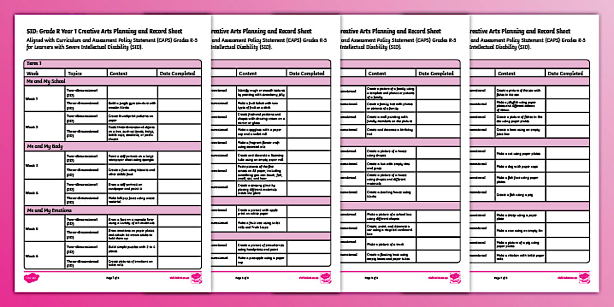 SID: Grade R Year 1 Creative Arts Planning and Record Sheet