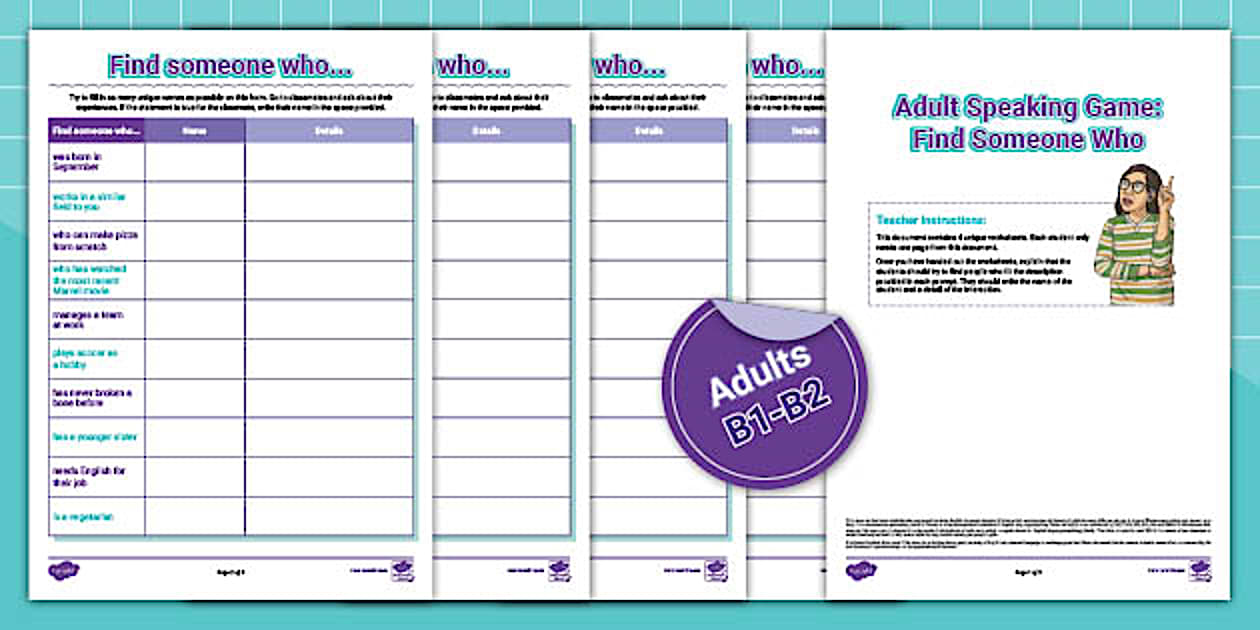 ESL Adult Speaking Game: Find Someone Who [Adults, B1 - B2]