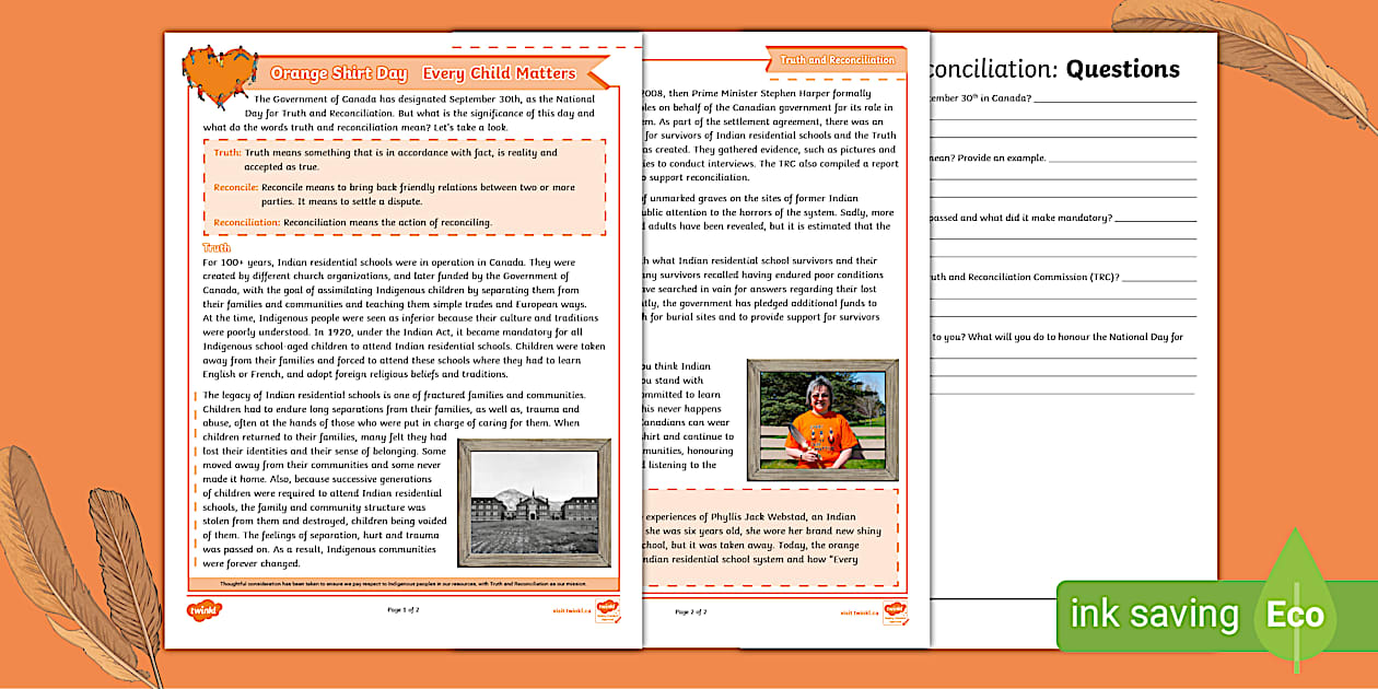 Orange Shirt Day Reading Comprehension | Twinkl CA - Twinkl