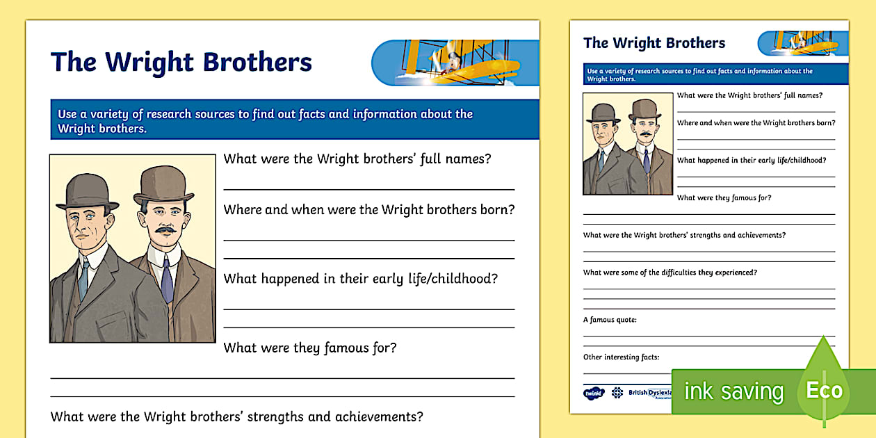 The Wright Brothers | Fact Sheet | KS2 BDA Resources