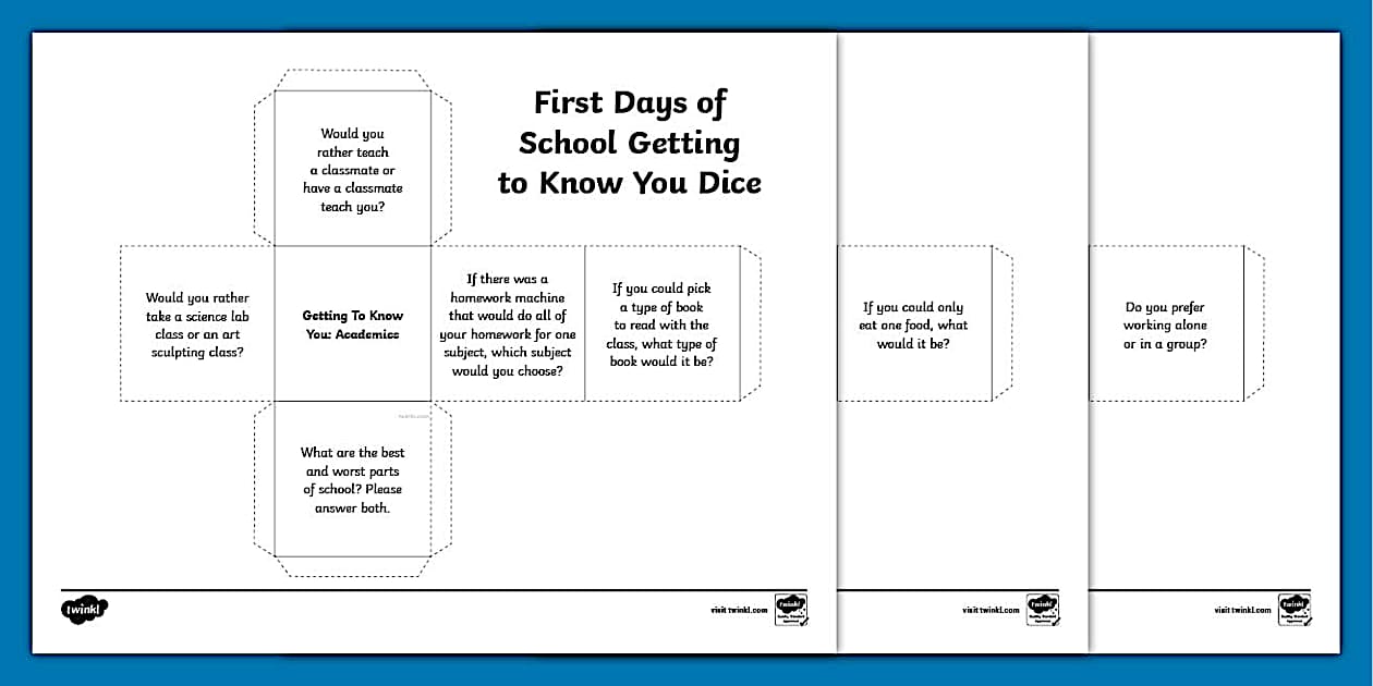 First Days of School Getting to Know You Dice (teacher made)