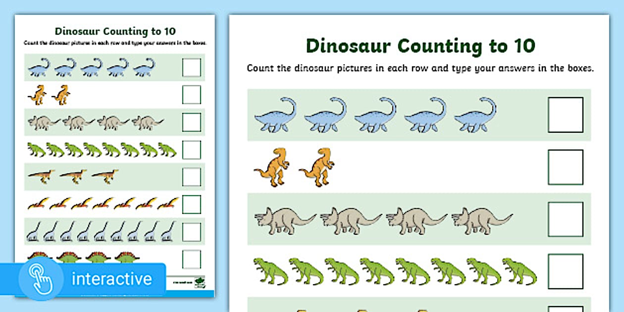 👉 Interactive PDF: Dinosaurs Counting to 10 Activity