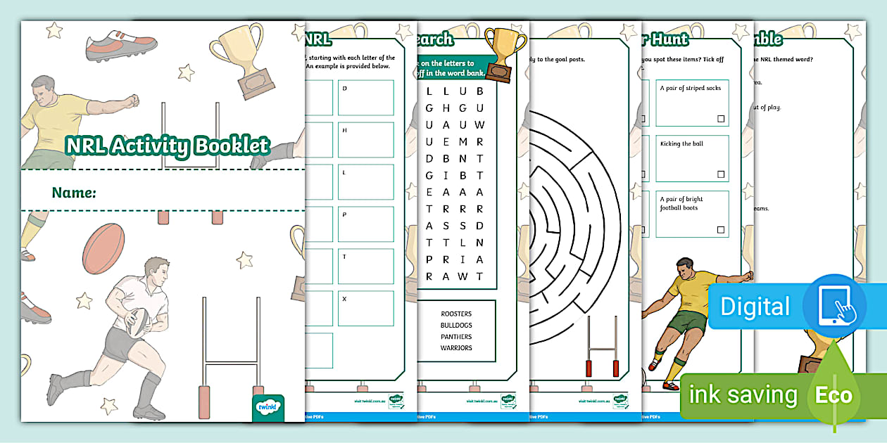 National Rugby League (NRL) Activity Booklet (teacher made)
