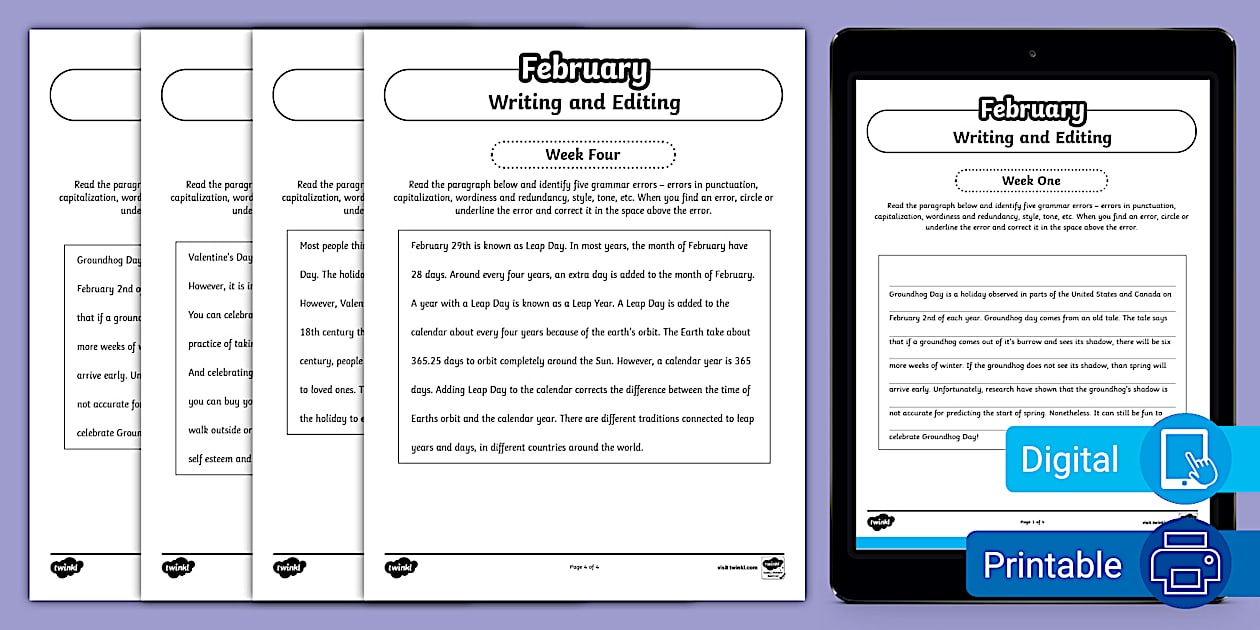 Sixth Grade February Paragraph of the Week Editing Practice