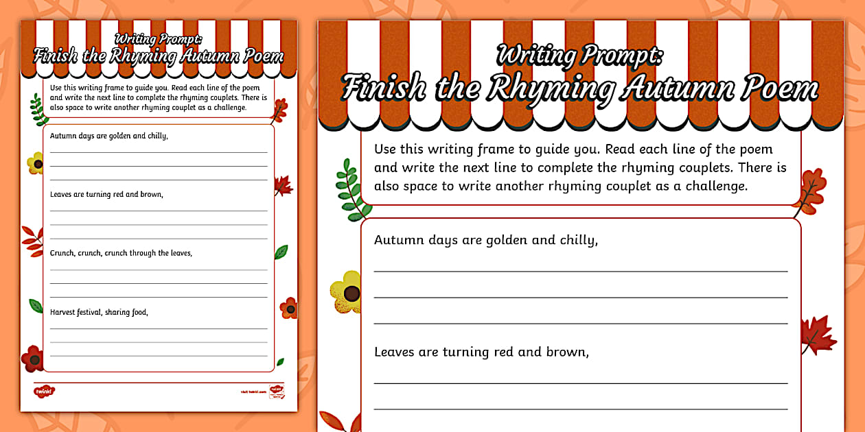Writing Prompt: Finish the Rhyming Autumn Poem - Twinkl