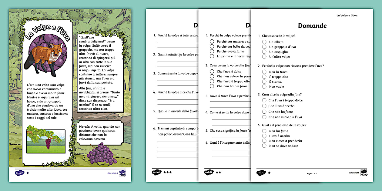 La volpe e l'uva - Lettura e comprensione differenziata