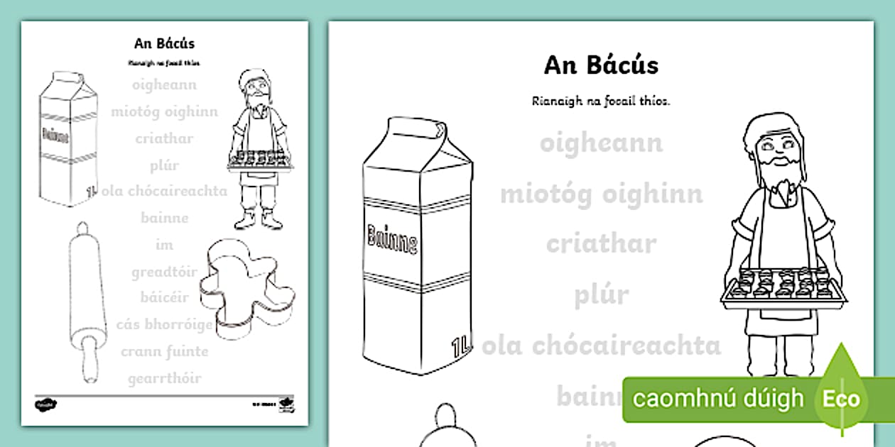 The Bakery Aistear Trace the Words Worksheet Gaeilge