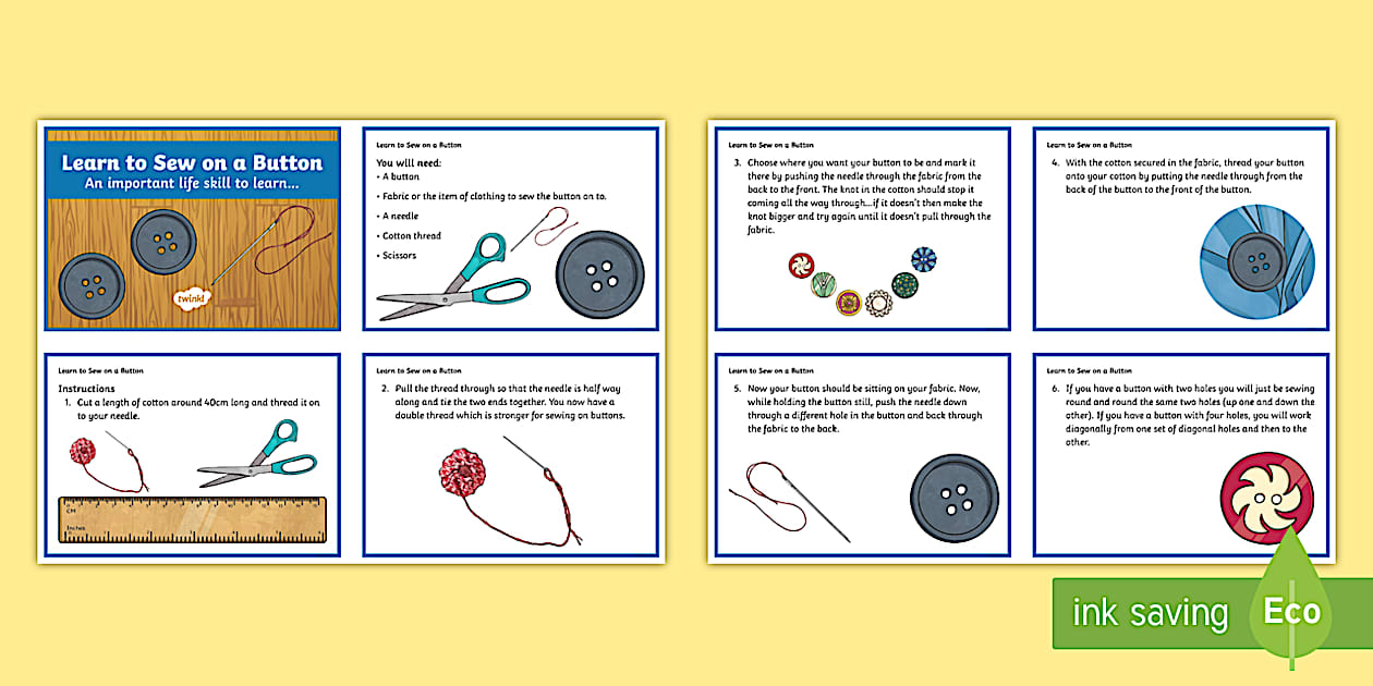 Cursive Learn to Sew on a Button Craft Instructions - Twinkl