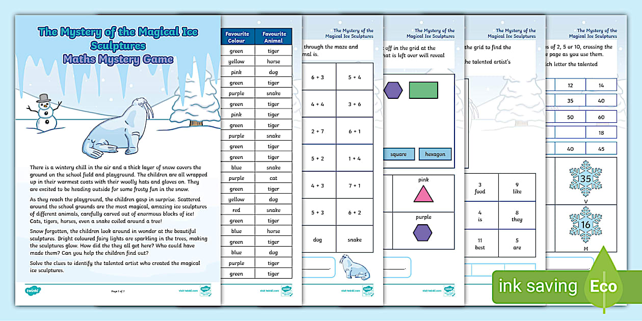 👉 Y1 The Magical Ice Sculptures Maths Mystery Game