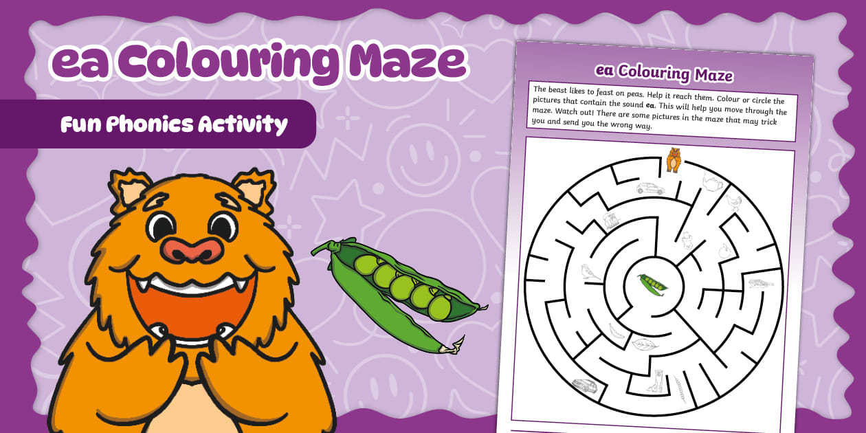 'ea' Phonics Colouring Maze - Twinkl - KS1
