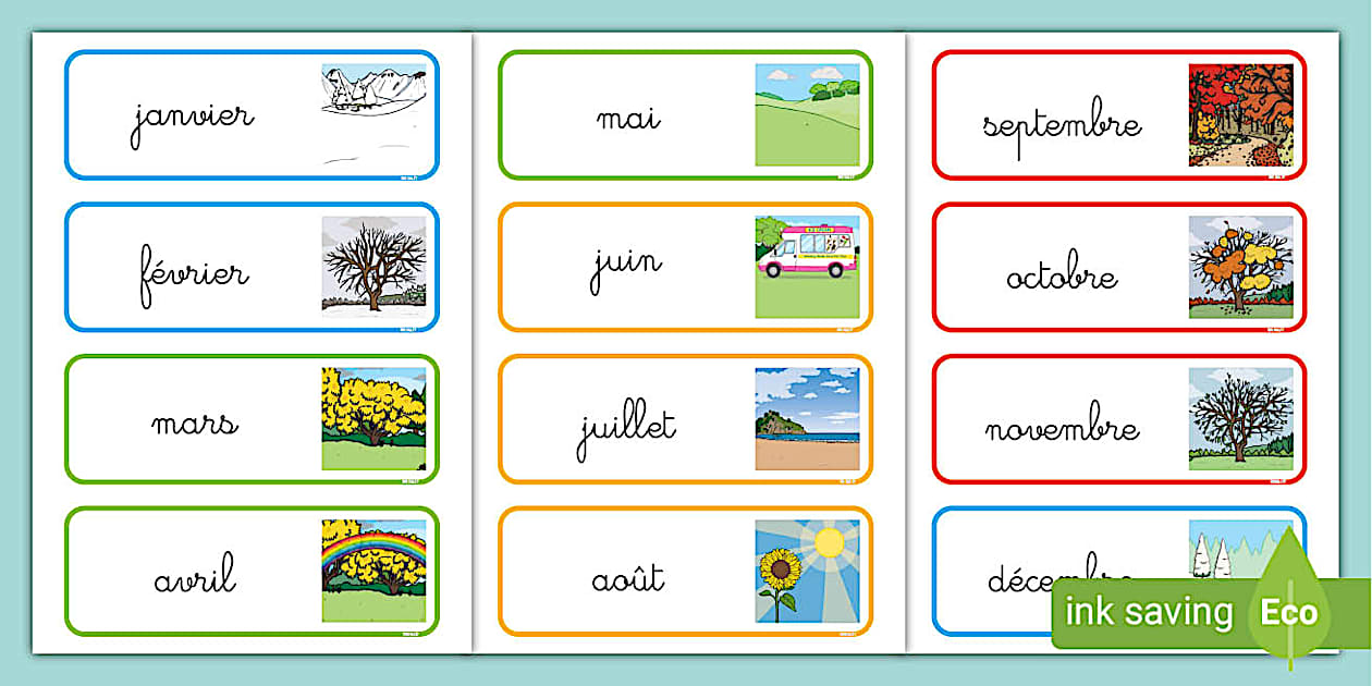 Cartes : Les mois de l'année