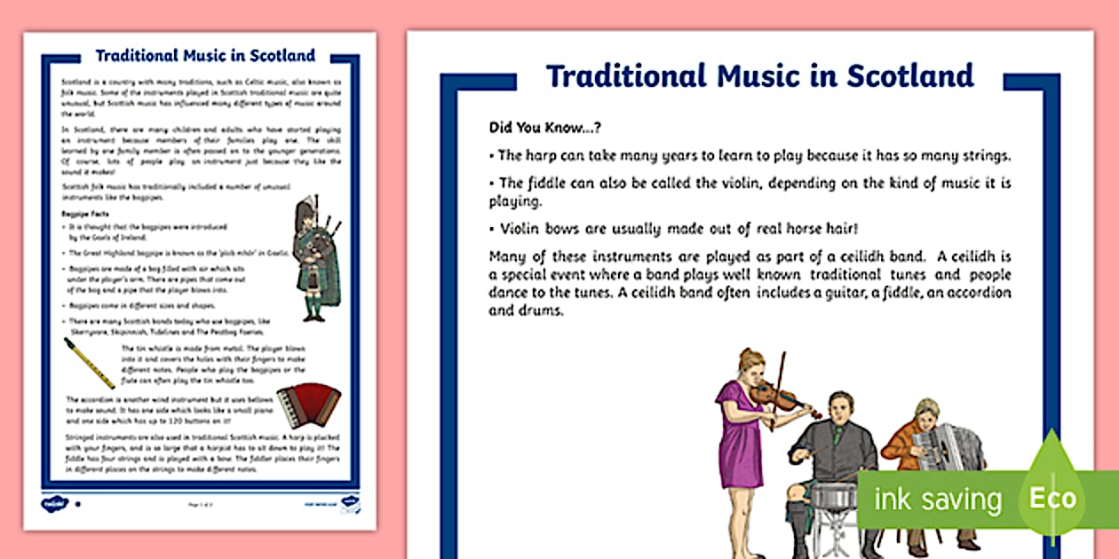 Traditional Music in Scotland Differentiated Reading Comprehension Activity