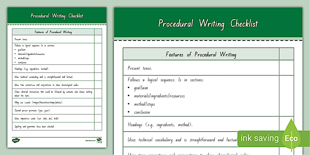 Level 3 (Phase 2) Writing - Procedural Writing Checklist